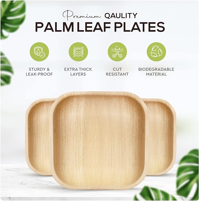 Bamboo Plates - Made From Fallen Palm Leaf, Disposable & Compostable ...
