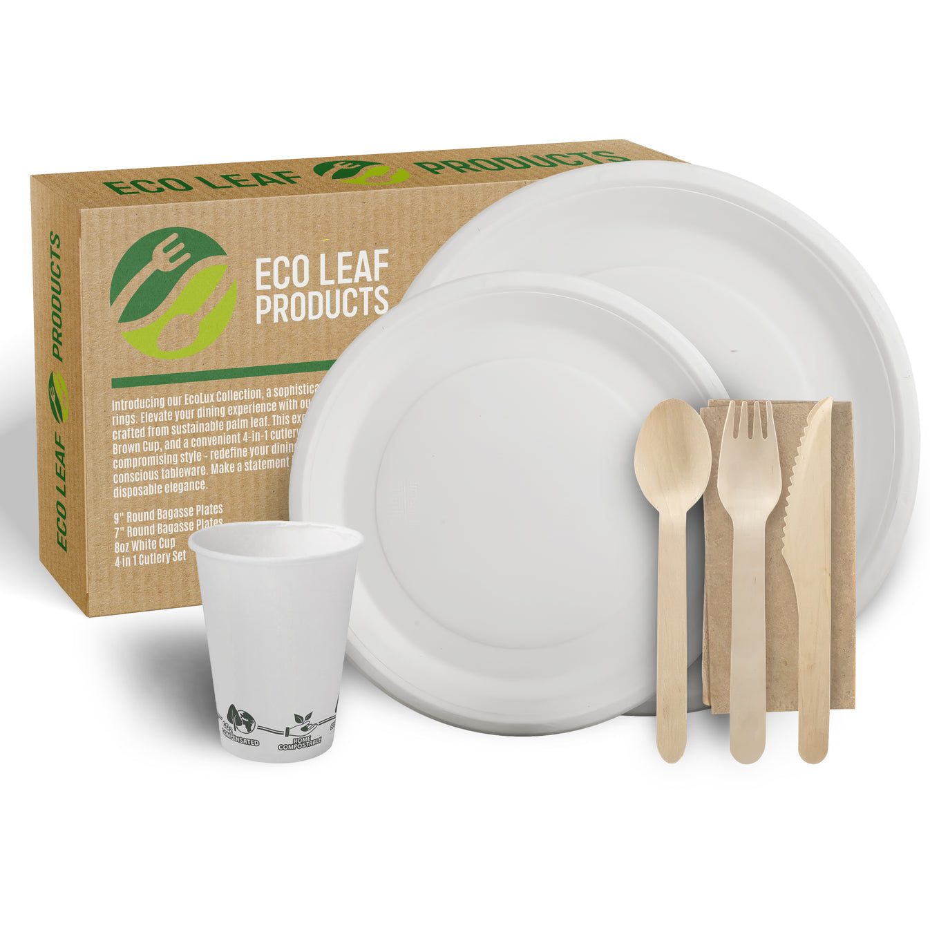 Compostable Party Plates - Disposable Plates & Cutlery Set – Eco Leaf ...